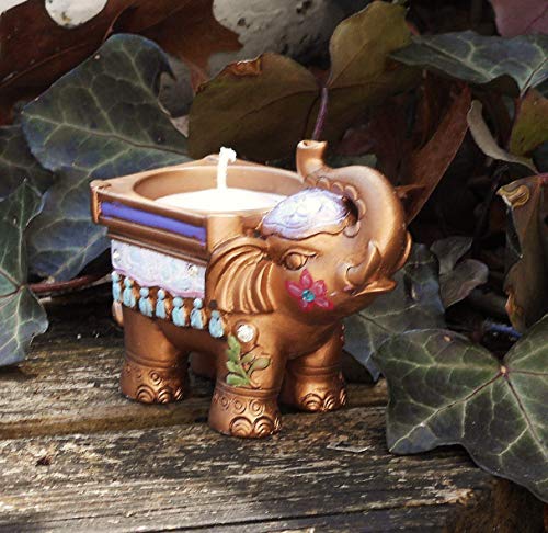 Painted Gold Elephant Tea Light Candle Holder Boho Indian Decor Accents Bohemian Decorations Small Gifts