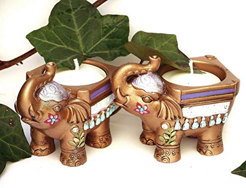 Painted Gold Elephant Tea Light Candle Holder Boho Indian Decor Accents Bohemian Decorations Small Gifts