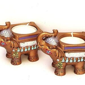 Painted Gold Elephant Tea Light Candle Holder Boho Indian Decor Accents Bohemian Decorations Small Gifts