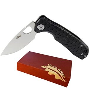 honey badger drop point pocket knife - 3.19" folding pocket tactical knife for women & men, drop point blade camping knife, stainless steel pocket knife for utility work (black, 8cr13mov, 3.19"/81mm)