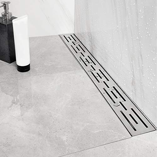 Neodrain 24 Inch Rectangular Linear Shower Drain with Brick Pattern Grate, Brushed 304 Stainless Steel Bathroom Floor Drain,Shower Floor Drain Includes Adjustable Leveling Feet