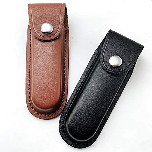 Aibote Folding Blade Knife Sheath Hunting Holster Carrying Leather Holder Sheaths Scabbard Pouch Bag for Swiss Army Knife Tactical Foldable Knives (Brown)