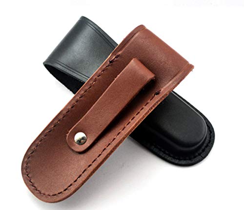 Aibote Folding Blade Knife Sheath Hunting Holster Carrying Leather Holder Sheaths Scabbard Pouch Bag for Swiss Army Knife Tactical Foldable Knives (Brown)