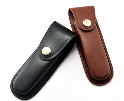 Aibote Folding Blade Knife Sheath Hunting Holster Carrying Leather Holder Sheaths Scabbard Pouch Bag for Swiss Army Knife Tactical Foldable Knives (Brown)