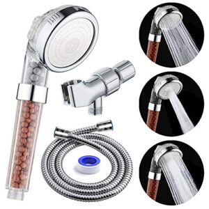 prugna filter shower head with hose and shower arm bracket, high pressure & water saving handheld shower, 3-settings filter showerhead for dry hair & skin spa