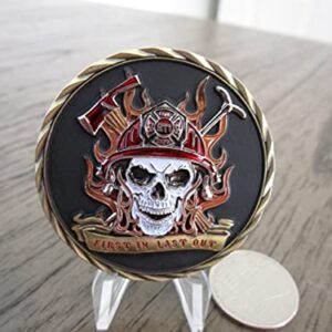 Firefighter Fireman First Responder First in Last Out 911 Skull Challenge Coin