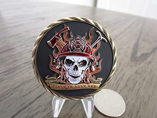 Firefighter Fireman First Responder First in Last Out 911 Skull Challenge Coin