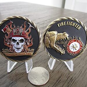 Firefighter Fireman First Responder First in Last Out 911 Skull Challenge Coin