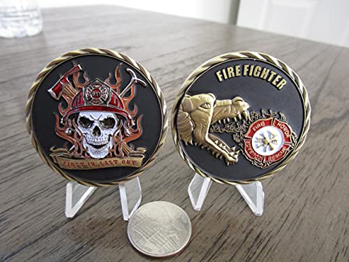 Firefighter Fireman First Responder First in Last Out 911 Skull Challenge Coin