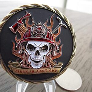 Firefighter Fireman First Responder First in Last Out 911 Skull Challenge Coin