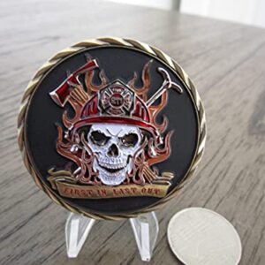 Firefighter Fireman First Responder First in Last Out 911 Skull Challenge Coin