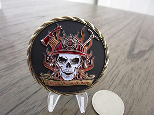 Firefighter Fireman First Responder First in Last Out 911 Skull Challenge Coin