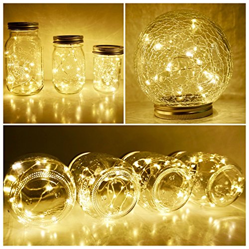 Solar Mason Jar Lid String Lights, 8 Pack 20 Led String Fairy Star Firefly Jar Lids Lights (Jars Not Included), for Mason Jar Patio Garden Wedding Lantern Table Decoration（ No Hangers（Warm White）