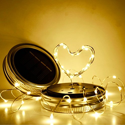 Solar Mason Jar Lid String Lights, 8 Pack 20 Led String Fairy Star Firefly Jar Lids Lights (Jars Not Included), for Mason Jar Patio Garden Wedding Lantern Table Decoration（ No Hangers（Warm White）