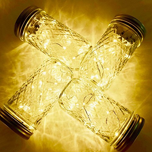 Solar Mason Jar Lid String Lights, 8 Pack 20 Led String Fairy Star Firefly Jar Lids Lights (Jars Not Included), for Mason Jar Patio Garden Wedding Lantern Table Decoration（ No Hangers（Warm White）