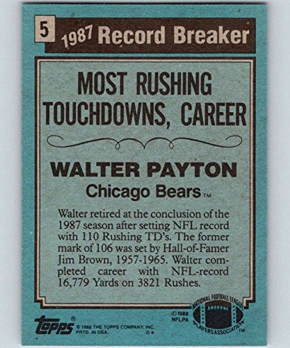 1988 Topps #5 Walter Payton RB Most Rushing Touchdowns: Career