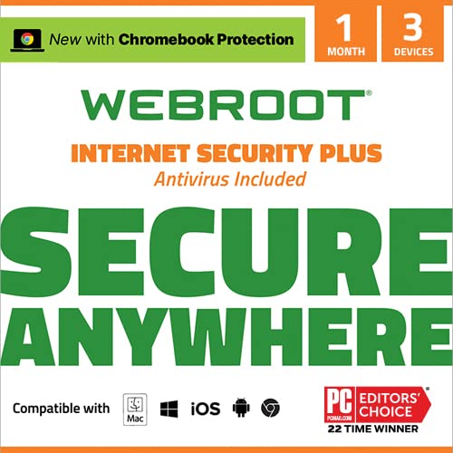 Webroot Internet Security Plus | Antivirus Software 2023 |3 Device | 1 Month Subscription for PC/Mac/Chromebook/Android/IOS + Password Manager + Auto Renewal