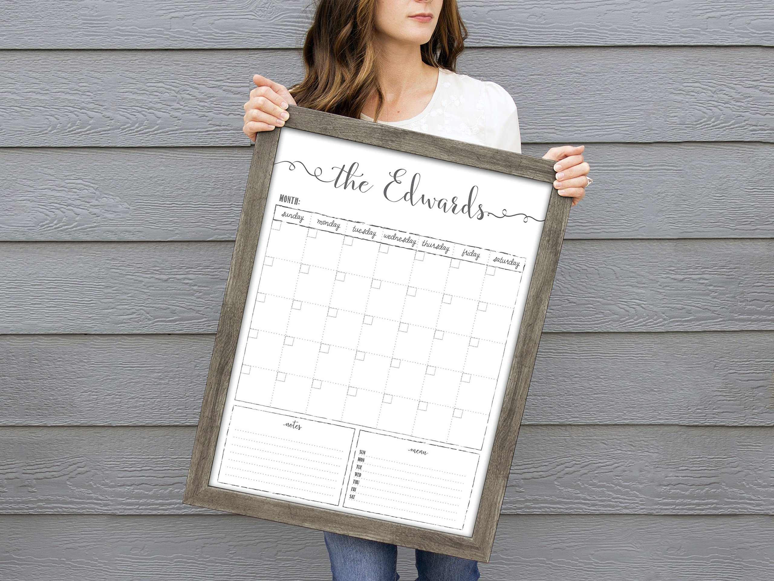 Customized Dry Erase Whiteboard Framed Calendar, Wet Erase or Dry Erase, 18x24 or 24x36 Wall Calendar, Monthly Calendar, Family Name Calendar