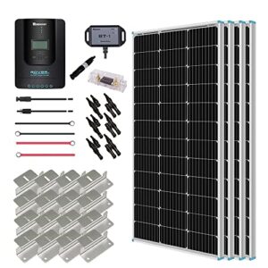 renogy 400 watt 12 volt premium 4 pcs 100w panel+40a mppt charge controller+ bluetooth module fuse+ mounting z brackets+adaptor kit +tray cables set, 400w, grid 12v solar power system