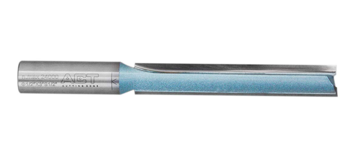 Accusize Industrial Tools Double Flute Extra Long Straight Carbide Tipped Router Bit, 1/2'' Diameter, 3'' Depth, 1/2'' Shank, 4.7'' Oal, 0021-0828