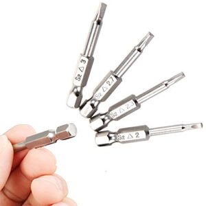 Bestgle 5pcs S2 Steel Magnetic Triangle Head Screwdriver Bits Tip Set 1.8mm, 2mm, 2.3mm, 2.7mm, 3mm, 1/4 Inch Hex Shank, 50mm Length