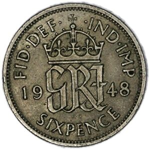 1948 UK George VI British Sixpence About Good Details