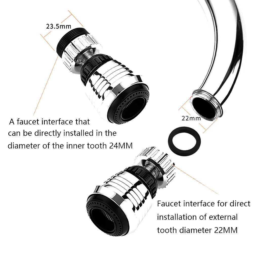 Castuvy 360-Degree Rotating Double-Sided 2 Spray Mode Faucet Water Saving Device, Splash Faucet, Water Saving Flow 2.0 GPM, Silver Chrome, Two Kinds of Specifications, Sets of 4