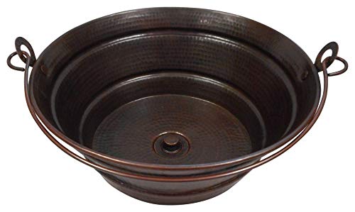 SimplyCopper 15" Round Copper Vessel BUCKET Sink with 13" ORB Faucet and Lift & Turn Drain