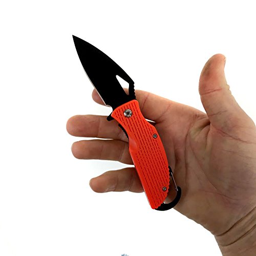 AttractionOil Gifts Survival Orange Pocket Knife With Fire Starter & Carabiner Clip