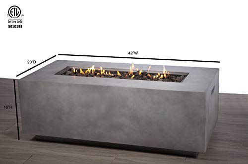 Living Source Propane Outdoor Fire Pit [CM-1012C] | Rectangular Gas Fire Table Table for Balcony,Courtyard, Balcony,Terrace and BBQ |Low Height Fireplace| (Natural Concrete, Size:- 6" Hx42 Wx20 D)