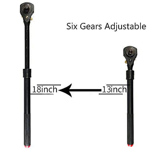 MacWork 1/2in.& 3/8in Dual Head Ratchet Handle -Telescopic Black Ratchet Spanner with Hammer Function