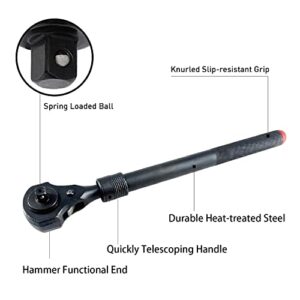 MacWork 1/2in.& 3/8in Dual Head Ratchet Handle -Telescopic Black Ratchet Spanner with Hammer Function