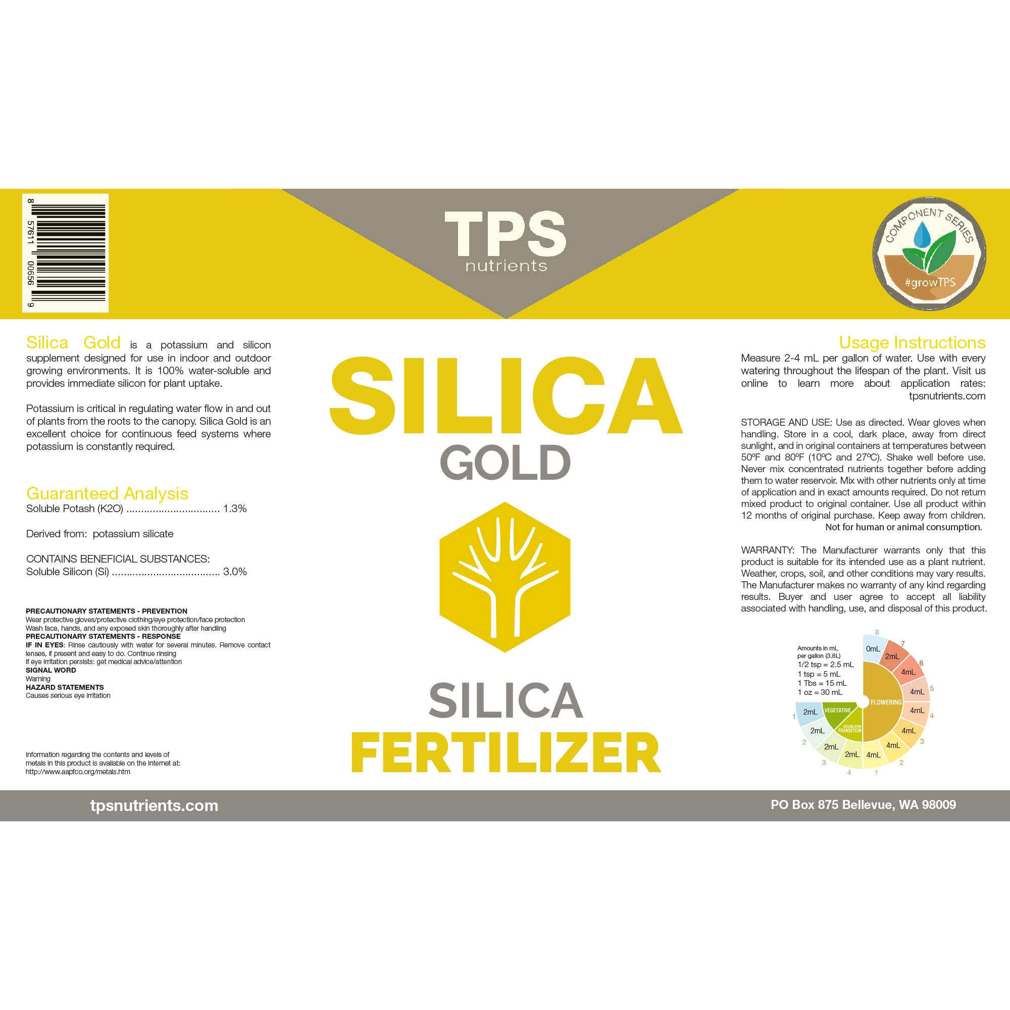 Silica Gold Plant Strength Nutrient and Supplement with Bioavailable Silicon by TPS Nutrients, 1 Quart (32 oz)