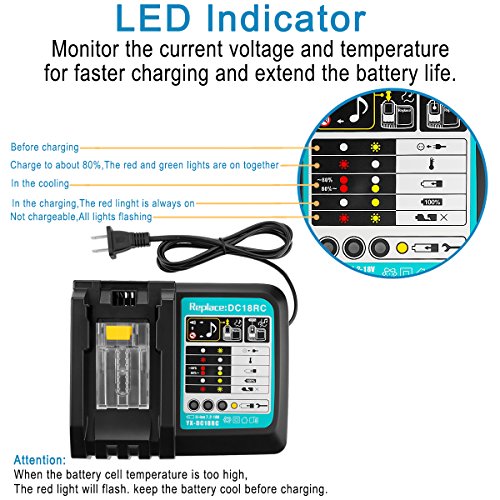 Powilling DC18RC Lithium-Ion Battery Charger with LED Screen for Makita 14.4V-18V Lithium-ion Battery BL1830 BL1840 BL1850 BL1815