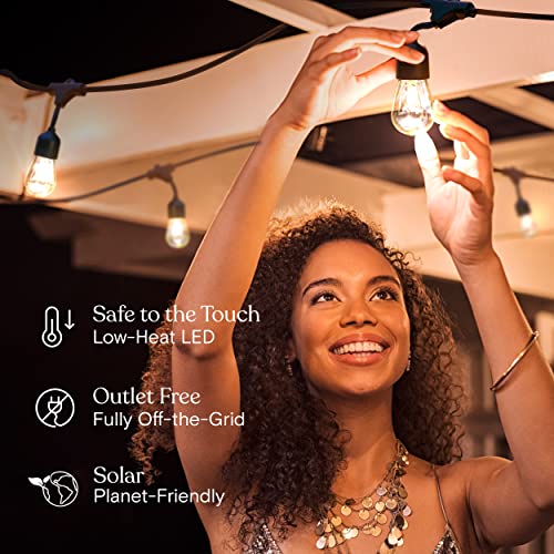 Brightech Ambience Pro Solar Powered Outdoor String Lights - Commercial Grade 27 Ft Waterproof Patio Lights with 12 Edison Bulbs, Shatterproof LED Christmas String Lights for Patio - 2W, Soft White