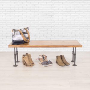 pipe and cedar wood mudroom and entryway storage bench, solid cedar wood with pipe base by william roberts vintage