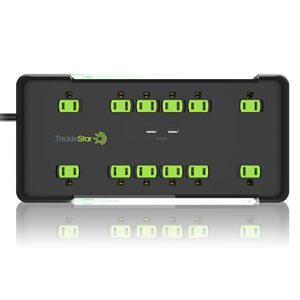 tricklestar ts1205 12-outlet pro series surge protector with 2 usb charging ports 3420 joules, ceramic, fireproof/surge protection