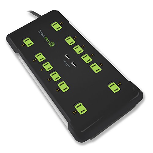 TrickleStar TS1205 12-Outlet PRO Series Surge Protector with 2 USB Charging Ports 3420 Joules, Ceramic, Fireproof/Surge Protection