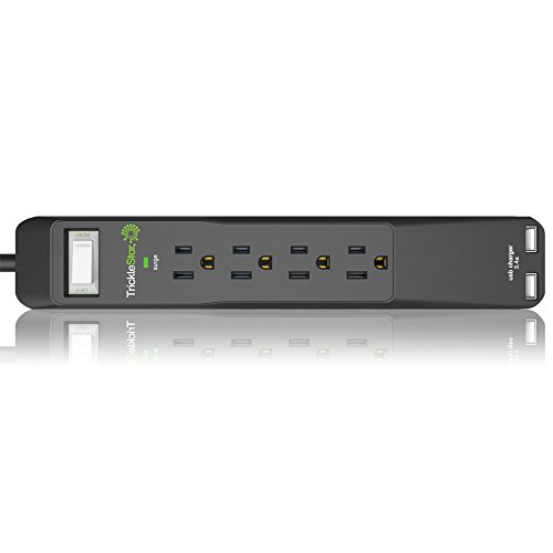 TrickleStar TS1206 4 Outlet PRO Series Surge Protector with 2 USB Charging Ports, 1080 Joules, Ceramic, Fireproof Surge Protection, Reduce Plug-Load