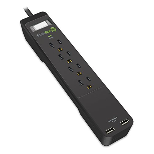 TrickleStar TS1206 4 Outlet PRO Series Surge Protector with 2 USB Charging Ports, 1080 Joules, Ceramic, Fireproof Surge Protection, Reduce Plug-Load