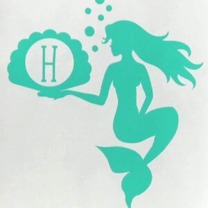 Custom Mermaid Initial Monogram Vinyl Decal - Beach Bumper Sticker, for Tumblers, Laptops, Car Windows -Shell & Bubbles Design