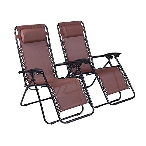 Zero Gravity Chairs Set of 2 Pool Lounge Chair Zero Gravity Recliner Zero Gravity Lounge Chair Antigravity Chairs Anti Gravity Chair Folding Reclining Camping Chair with Headrest by Naomi Home - Brown