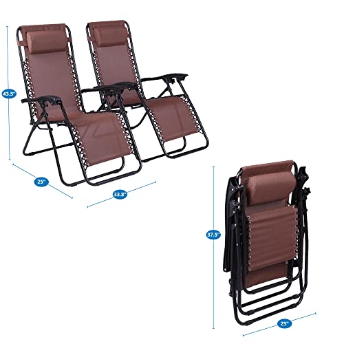 Zero Gravity Chairs Set of 2 Pool Lounge Chair Zero Gravity Recliner Zero Gravity Lounge Chair Antigravity Chairs Anti Gravity Chair Folding Reclining Camping Chair with Headrest by Naomi Home - Brown