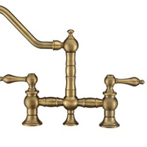 Whitehaus Collection WHKBTLV3-9201-NT-AB Vintage III Plus Bridge Faucet with Long Traditional Swivel Spout, Lever Handles and Solid Brass Side Spray, One Size, Antique Brass