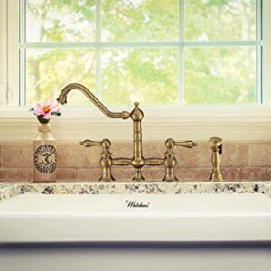 Whitehaus Collection WHKBTLV3-9201-NT-AB Vintage III Plus Bridge Faucet with Long Traditional Swivel Spout, Lever Handles and Solid Brass Side Spray, One Size, Antique Brass