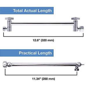 Adjustable Shower Arm Extension by WaterPoint, Brass Shower Head Extension Arm with High Polished Chrome Finish 11+ Inch