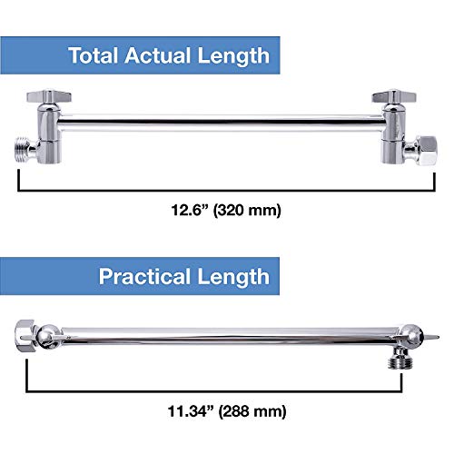 Adjustable Shower Arm Extension by WaterPoint, Brass Shower Head Extension Arm with High Polished Chrome Finish 11+ Inch