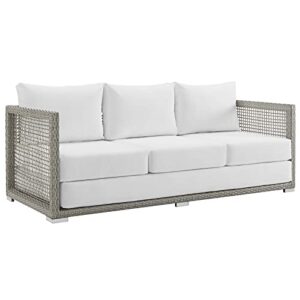 modway eei-2923-gry-whi aura outdoor patio wicker rattan sofa, gray white