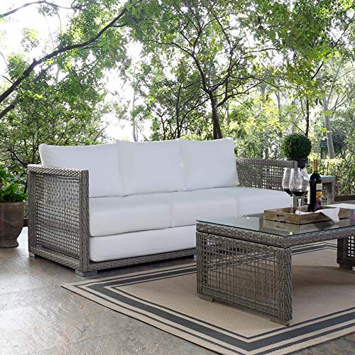 Modway EEI-2923-GRY-WHI Aura Outdoor Patio Wicker Rattan Sofa, Gray White