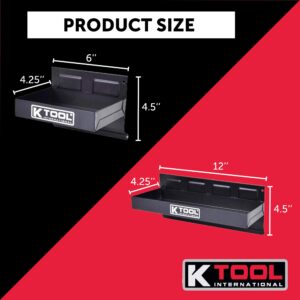 K Tool International 72462A Magnetic Toolbox Shelf, Tray, and Holder Set for Garages, Repair Shops, and DIY, Rubber Coated Magnets, (2) Trays, (1) Paper Towel and Spray Can Holders, Black, 4-Piece